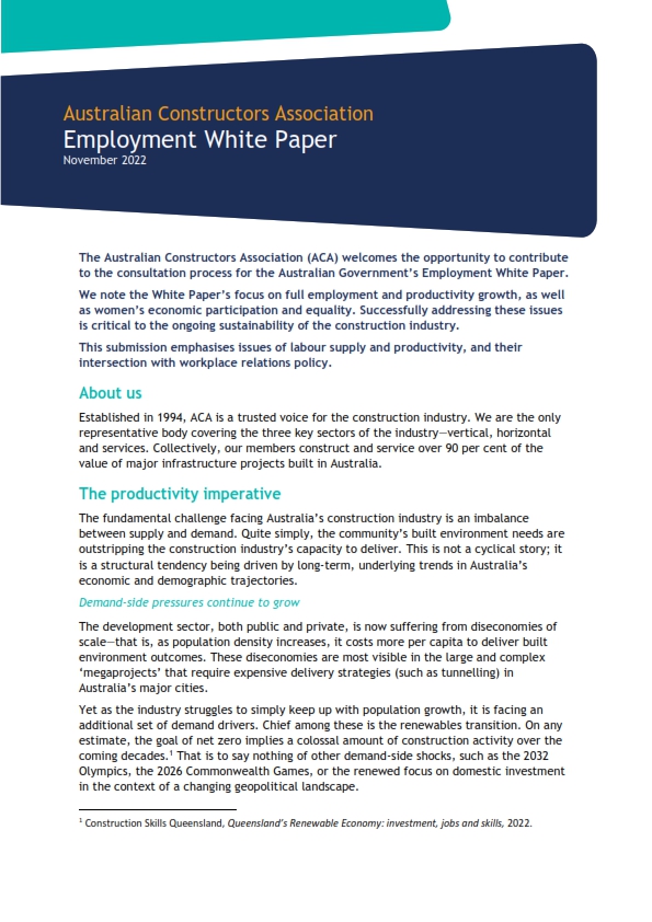 Employment White Paper - Australian Constructors Association